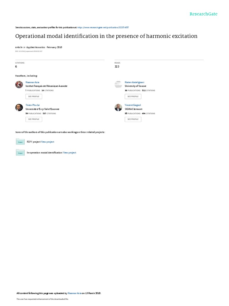 Operational Modal Identification in The Presence of Harmonic Excitation ...