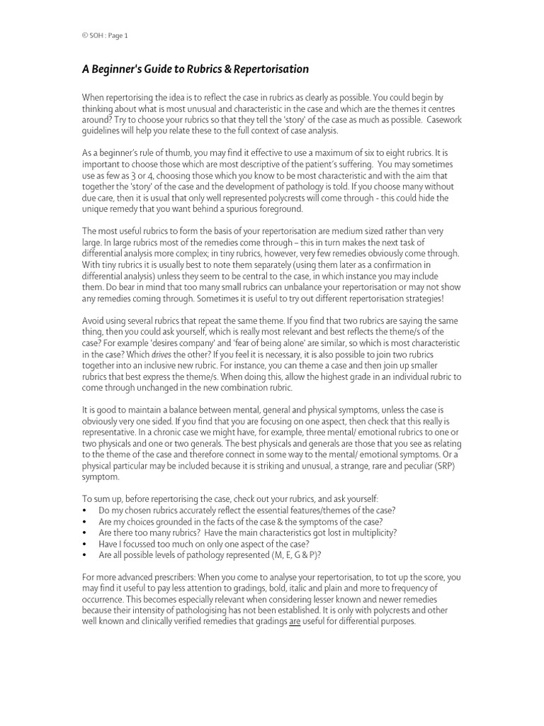 Guides A Beginners Guide To Rubrics & Repertorisation PDF | PDF ...