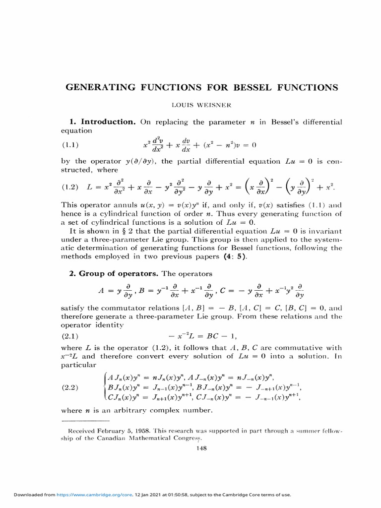 Generating Functions For Bessel Functions Pdf Equations Teaching