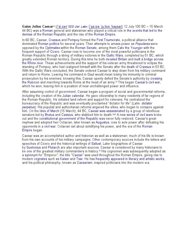 Gaius Julius Caesar: Latin | PDF | Julius Caesar | Roman Republic