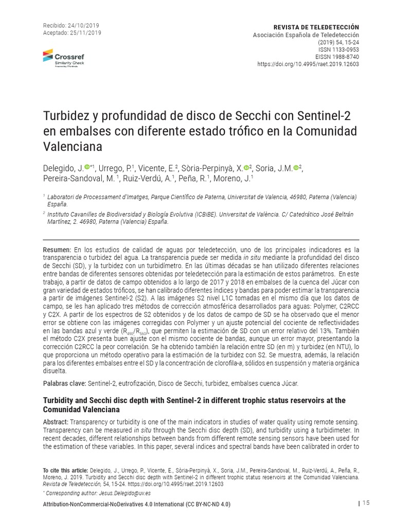 Turbidez y Profundidad de Disco de Secchi Con Sent PDF | PDF ...