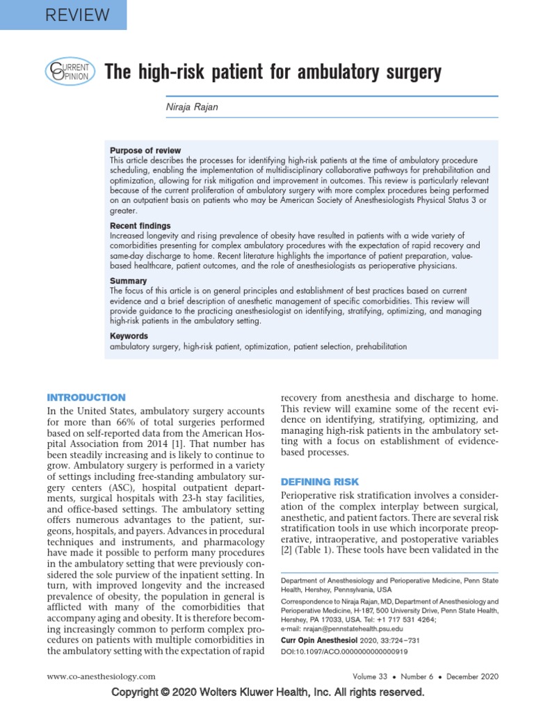 The High Risk Patient For Ambulatory Surgery.4 | PDF