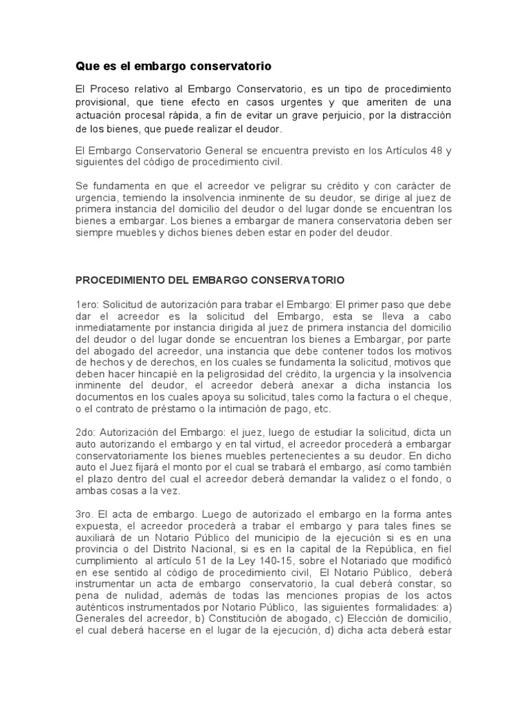 Que Es El Embargo Conservatorio | PDF | Pagos | Gobierno