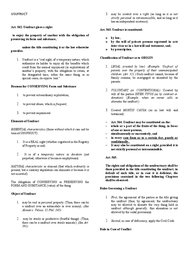 USUFRUCT RIGHTS AND OBLIGATIONS | PDF | Property | Lease