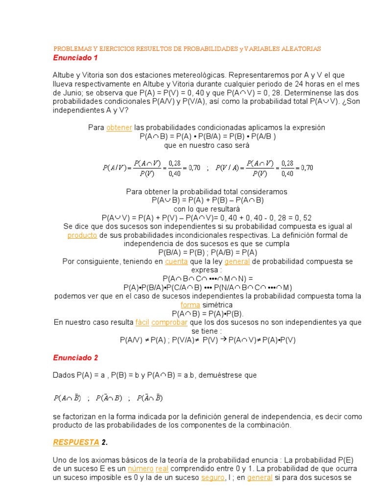 Probabilidades y variables aleatorias: problemas y ejercicios resueltos | PDF | Probabilidad ...