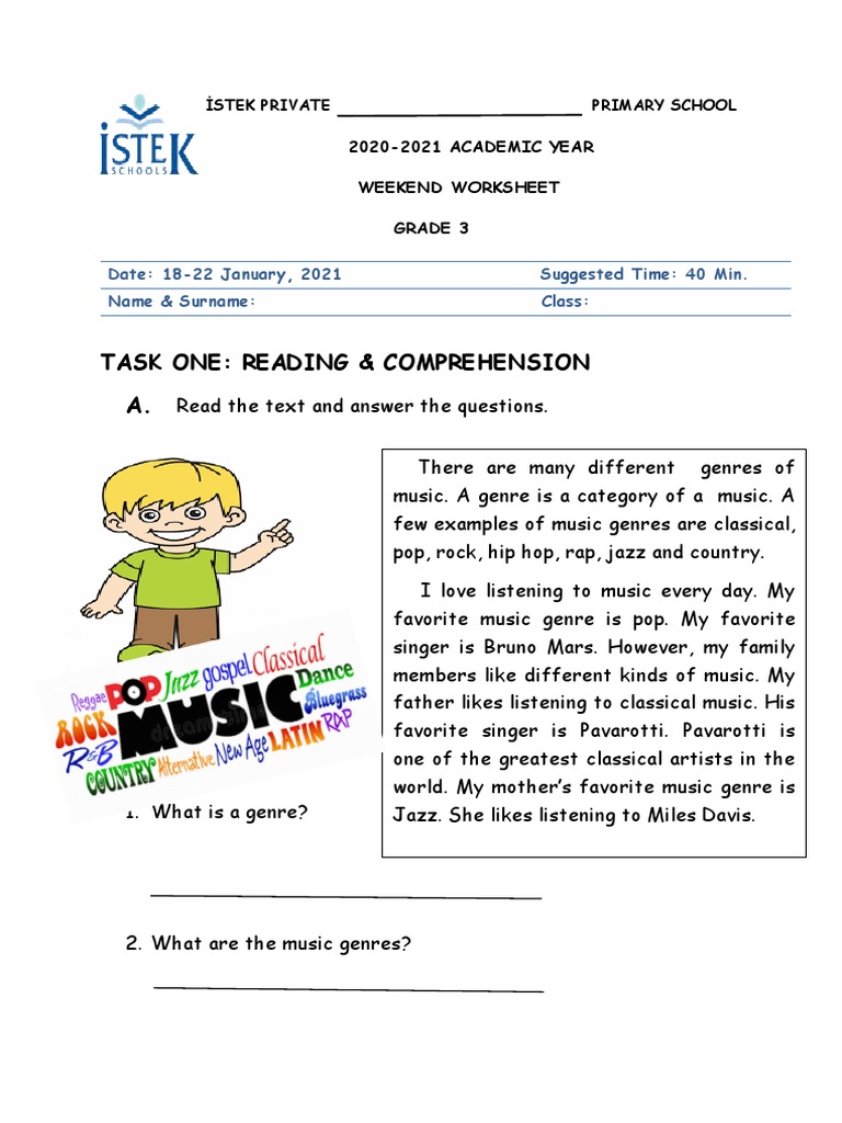 3th Grade Worksheet 18-22 January | PDF | Performing Arts | Popular Music