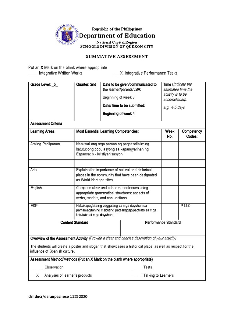 Template Integrative Assessment Blank Form | PDF | Rubric (Academic ...