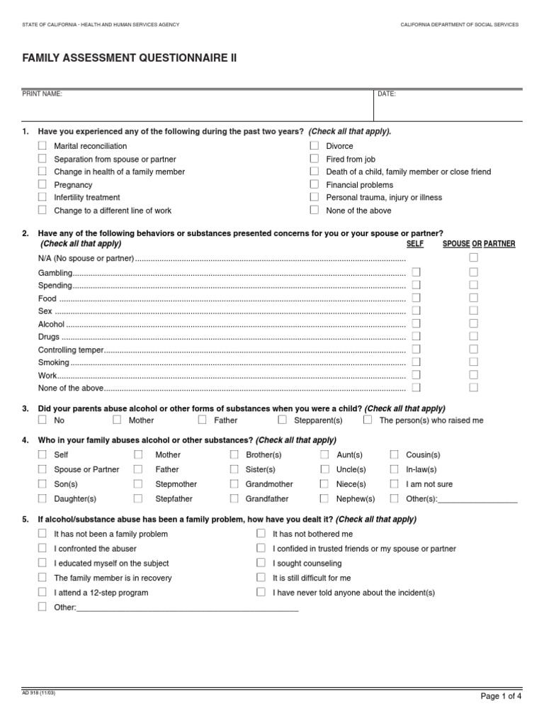 Family Assessment Questionnaire II | PDF | Stepfamily | Family