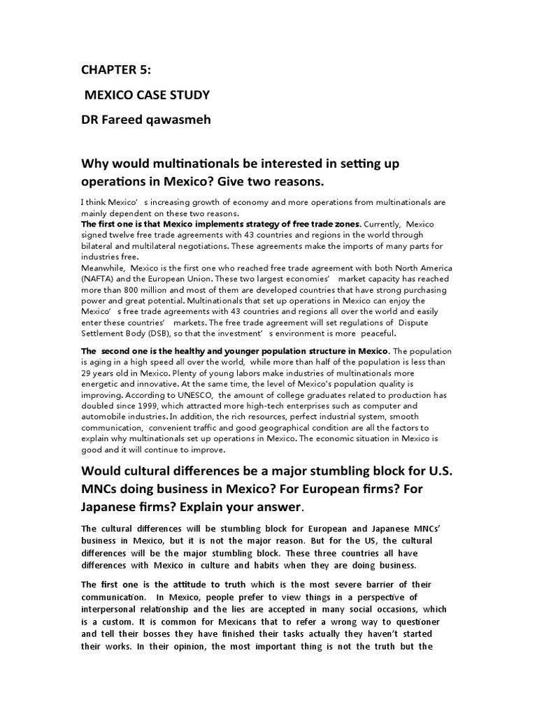 Mexico Case Study | PDF | Organizational Culture | Free Trade
