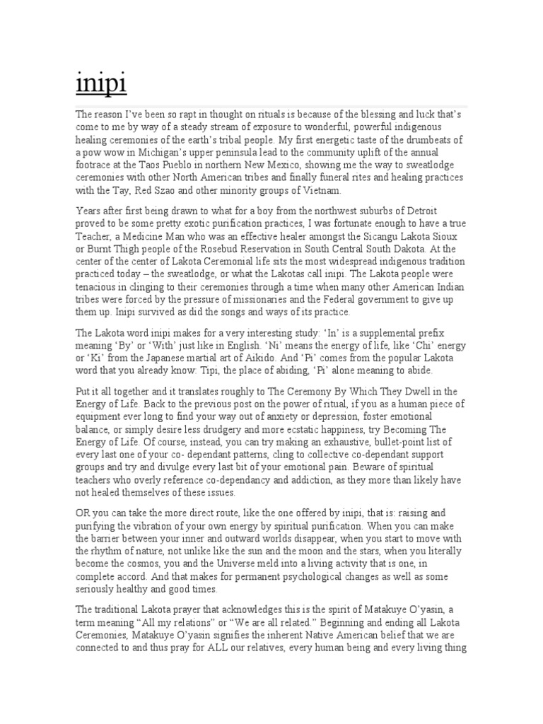 Inipi | PDF | Lakota People | Rituals