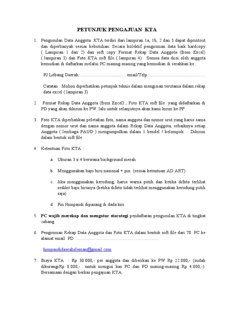 Petunjuk Pengisian Data Kta | PDF