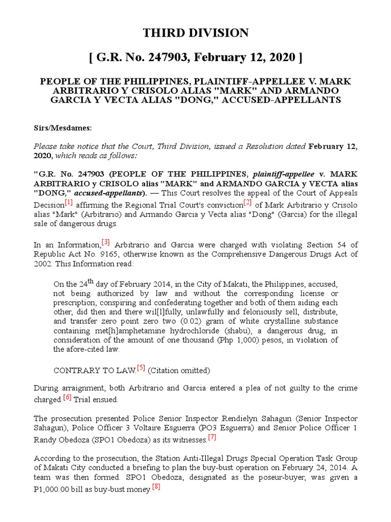 G.R. No. 247903, February 12, 2020 | PDF | Arrest | Police