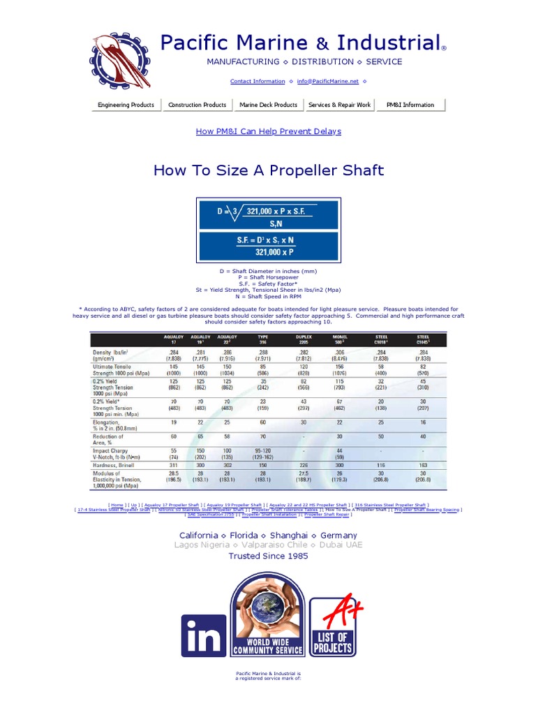 How To Size A Propeller Shaft | PDF