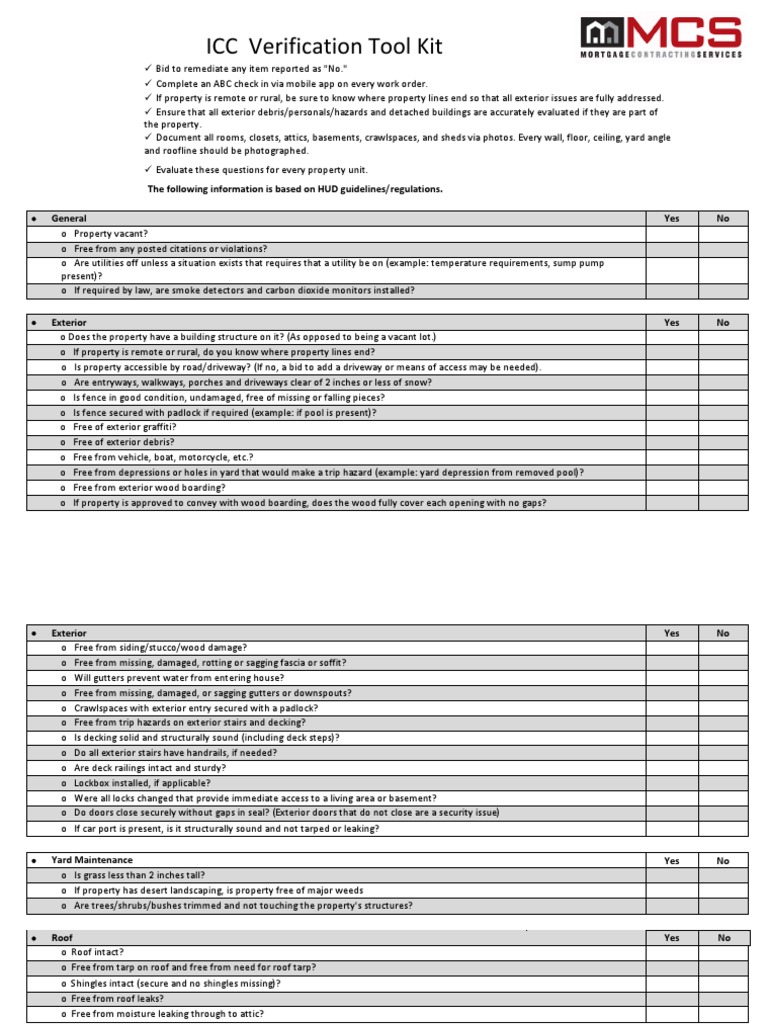 MCS ICC Verification Tool Kit | PDF | Basement | Bathroom