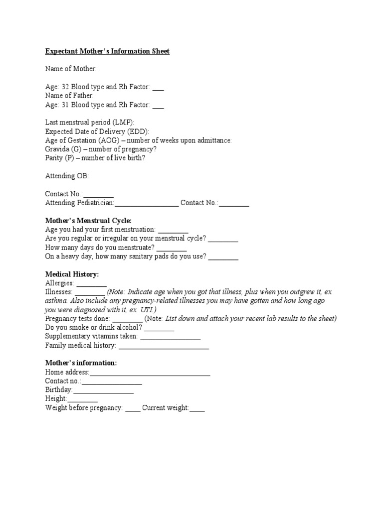 Expectant Mother Form | PDF
