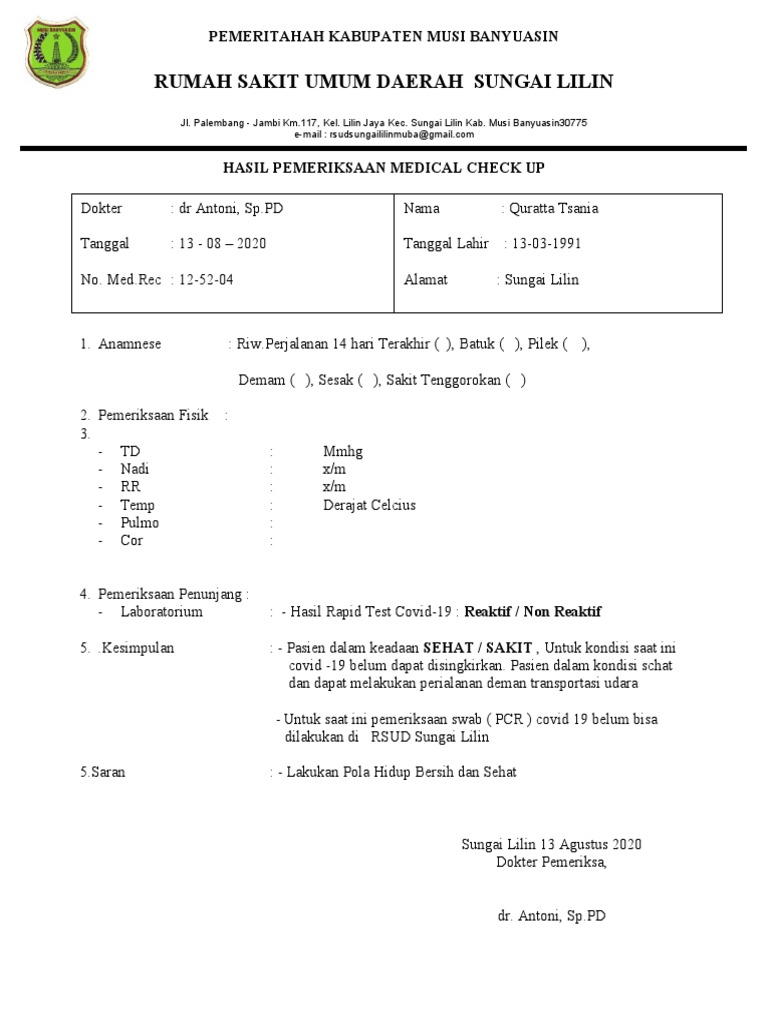 Hasil Medical Check Up Trigisida | PDF | Pengembangan Diri | Kesehatan Holistik