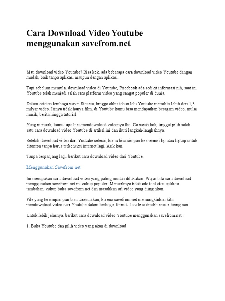 Cara Download Video Youtube Menggunakan Savefrom | PDF