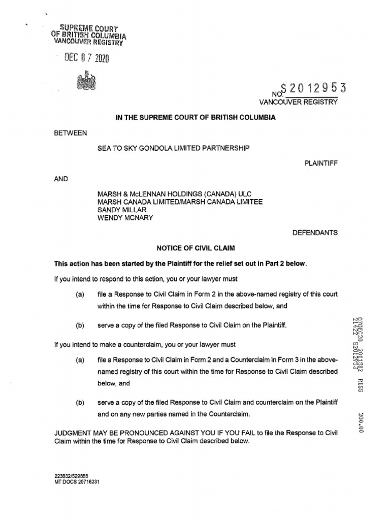 Notice of Civil Claim | PDF