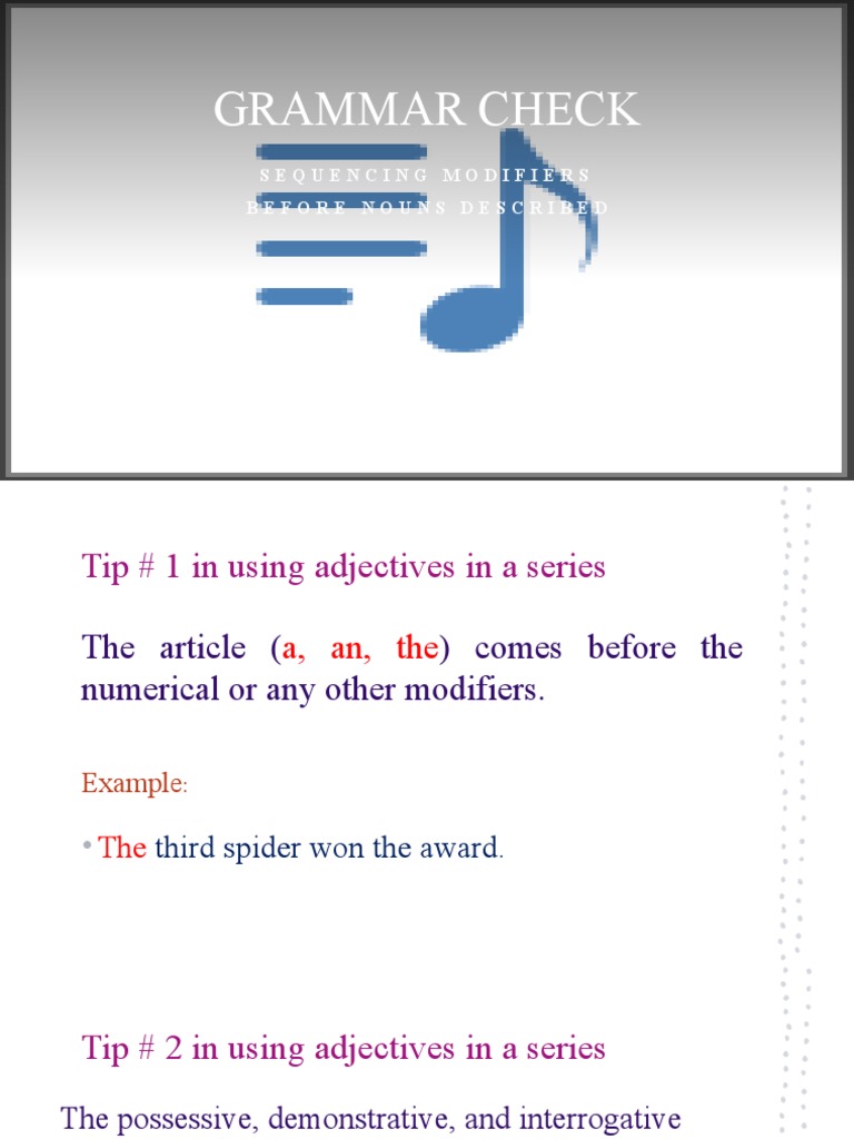 Sequencing Modifiers in Adjectives | PDF | Home & Garden