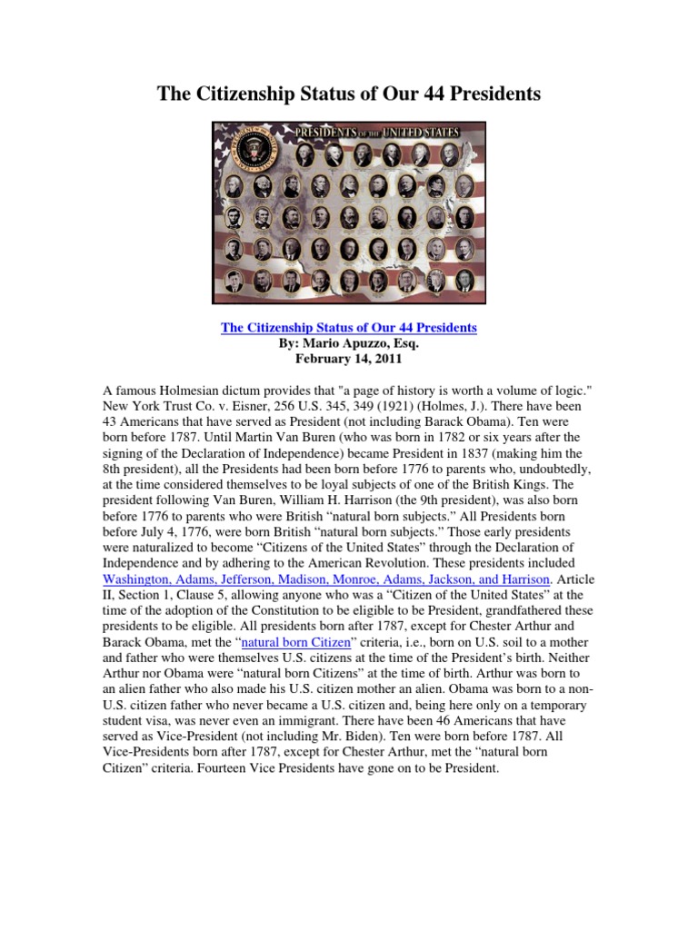 The Citizenship Status of Our 44 Presidents | PDF | United States ...
