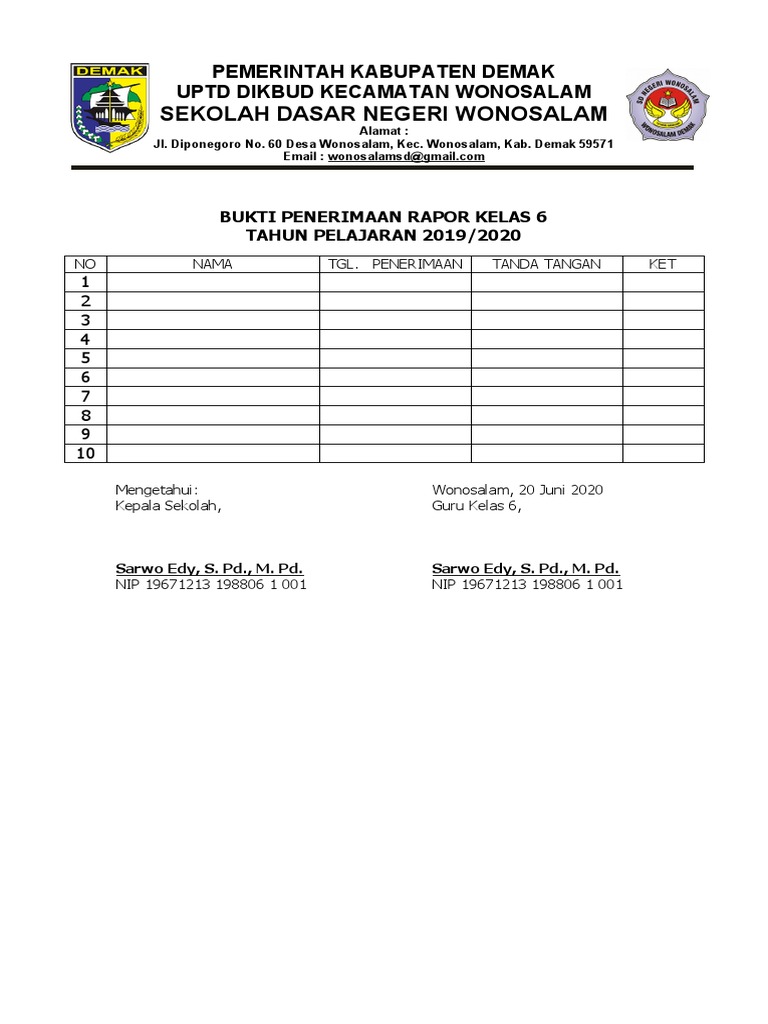 Bukti Penerimaan Rapor KLS 6 | PDF