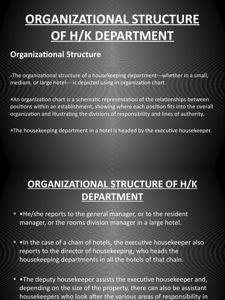 Organizational Structure and Responsibilities of Hotel Housekeeping ...