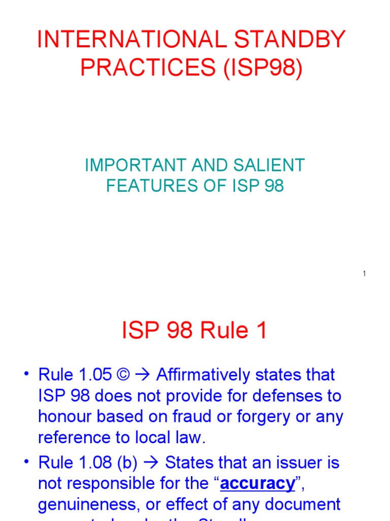 International Standby Practices (Isp98) : Important and Salient Features of Isp 98 | PDF ...