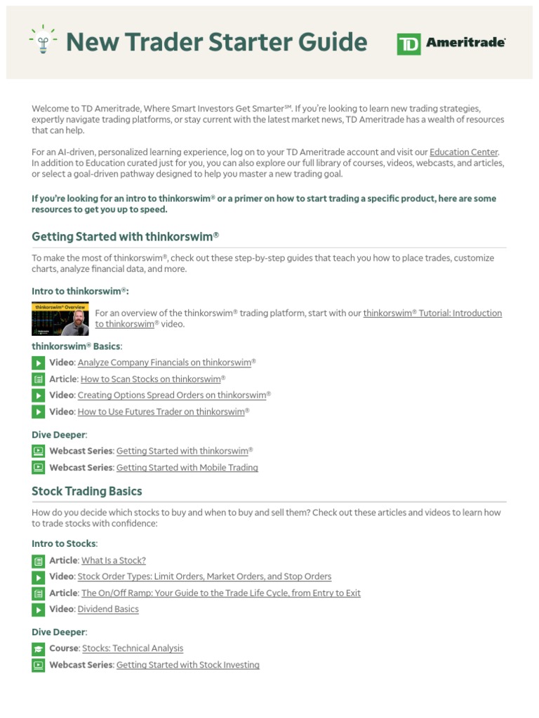 New Trader Starter Guide: Getting Started With Thinkorswim® | PDF | Financial Adviser | Futures ...
