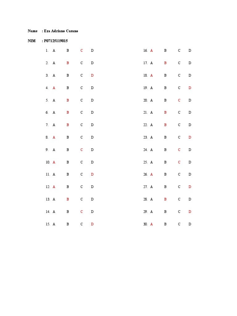 Multiple Choice Answer Sheet | PDF