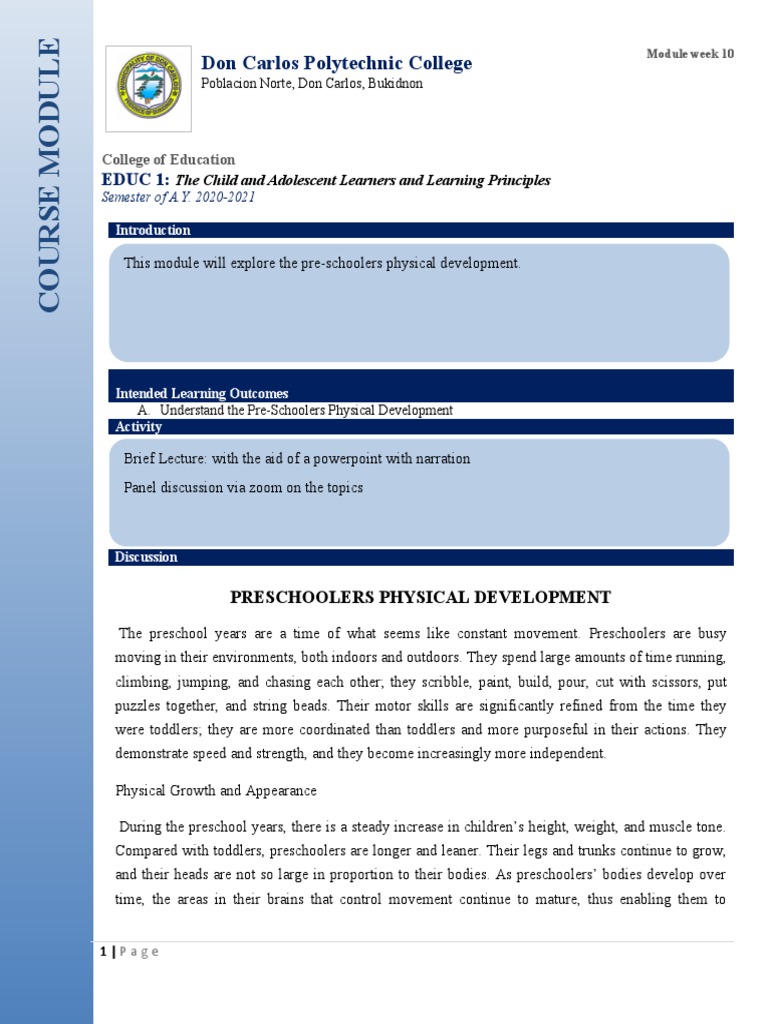 Course Module Educ 1 Week 10 | PDF | Child Development | Relationships