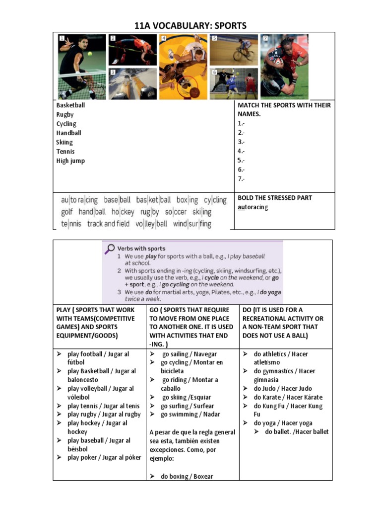 11a Vocabulary-Sports | PDF