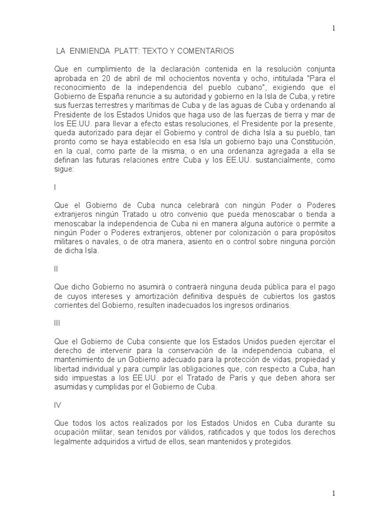 Artículos y contexto de la Enmienda Platt | PDF | Política de cuba | Cuba