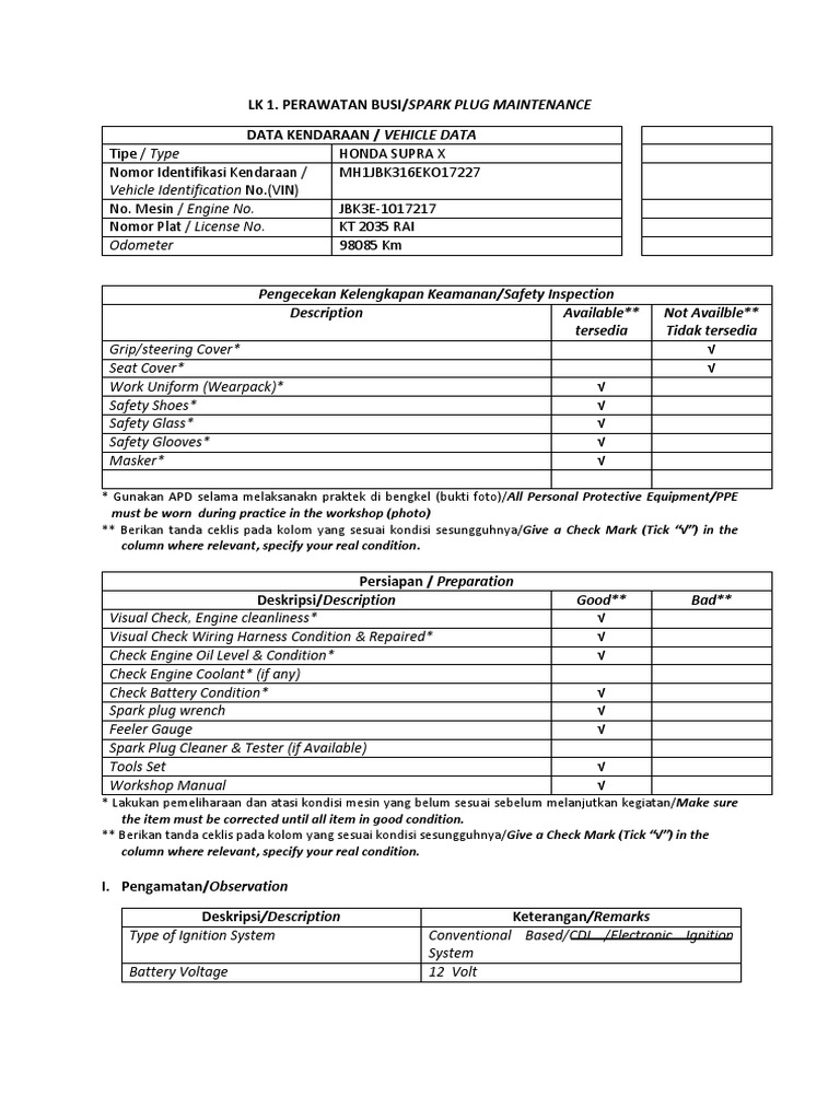 HERI MAJID - LK 1 - Perawatan Busi | PDF | Ignition System | Rotating Machines