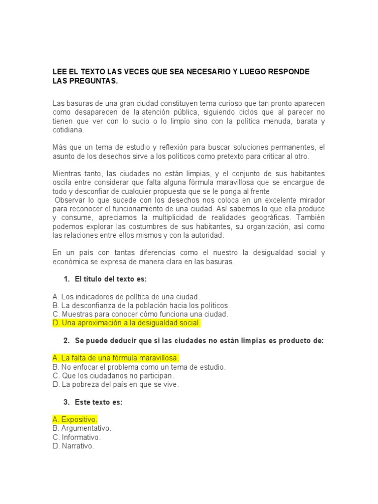 Comprension Lectora 1 | PDF | Residuos