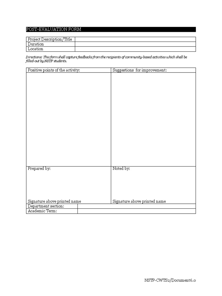 Post-Evaluation Form: Project Description/Title Duration Location | PDF