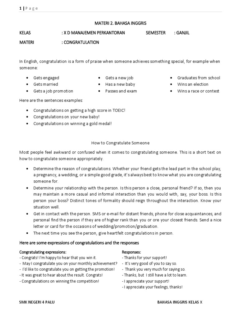 Materi 2 Congratulating PDF | PDF