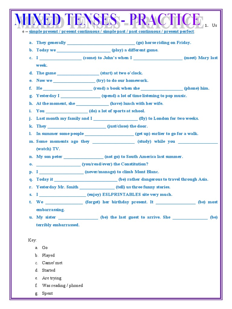 Mixed Tenses Practice Worksheet | PDF
