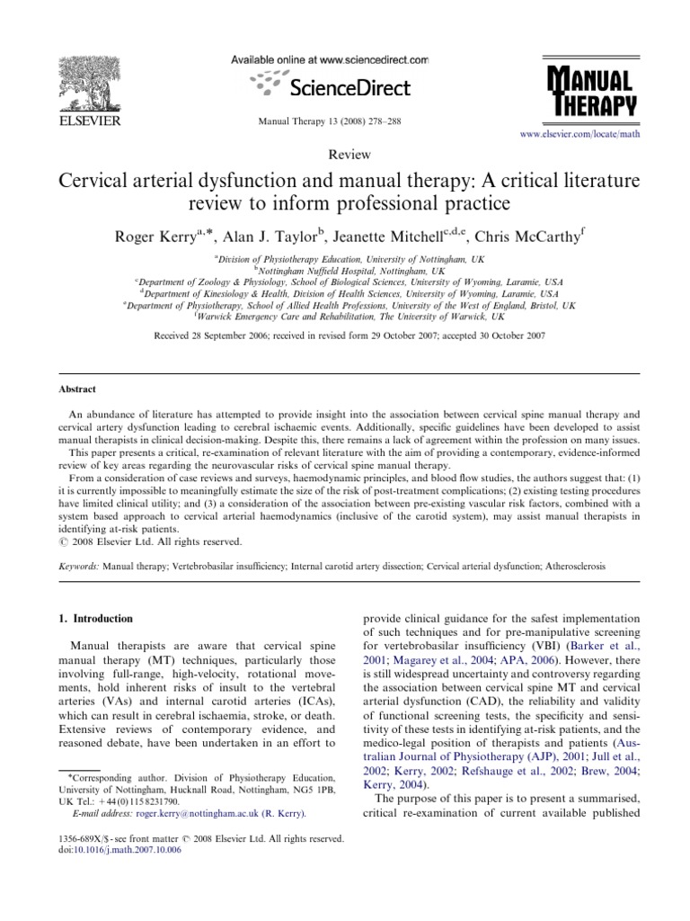 Cervical Spine Pre-Screening For Arterial Dysfunction | PDF ...