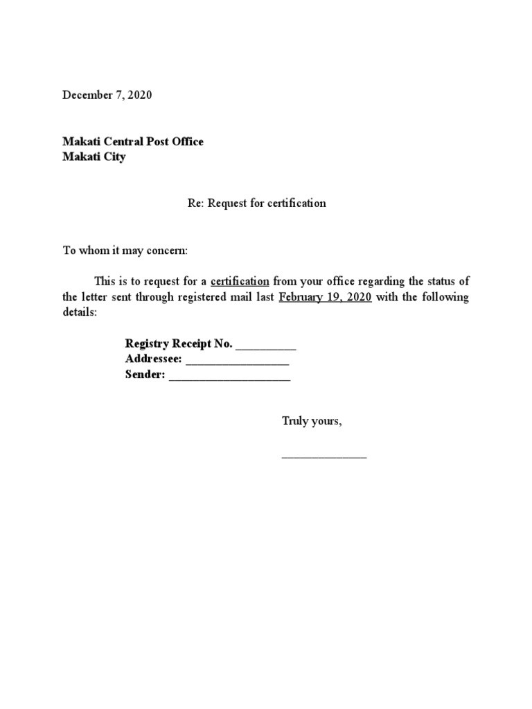 Post Office Request Letter | PDF | Finance & Money Management