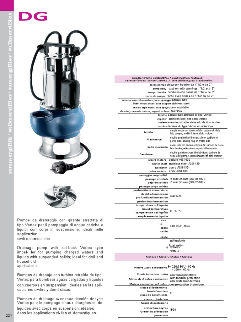 Ficha Técnica Bomba Sumergible | PDF | Materiales | Química
