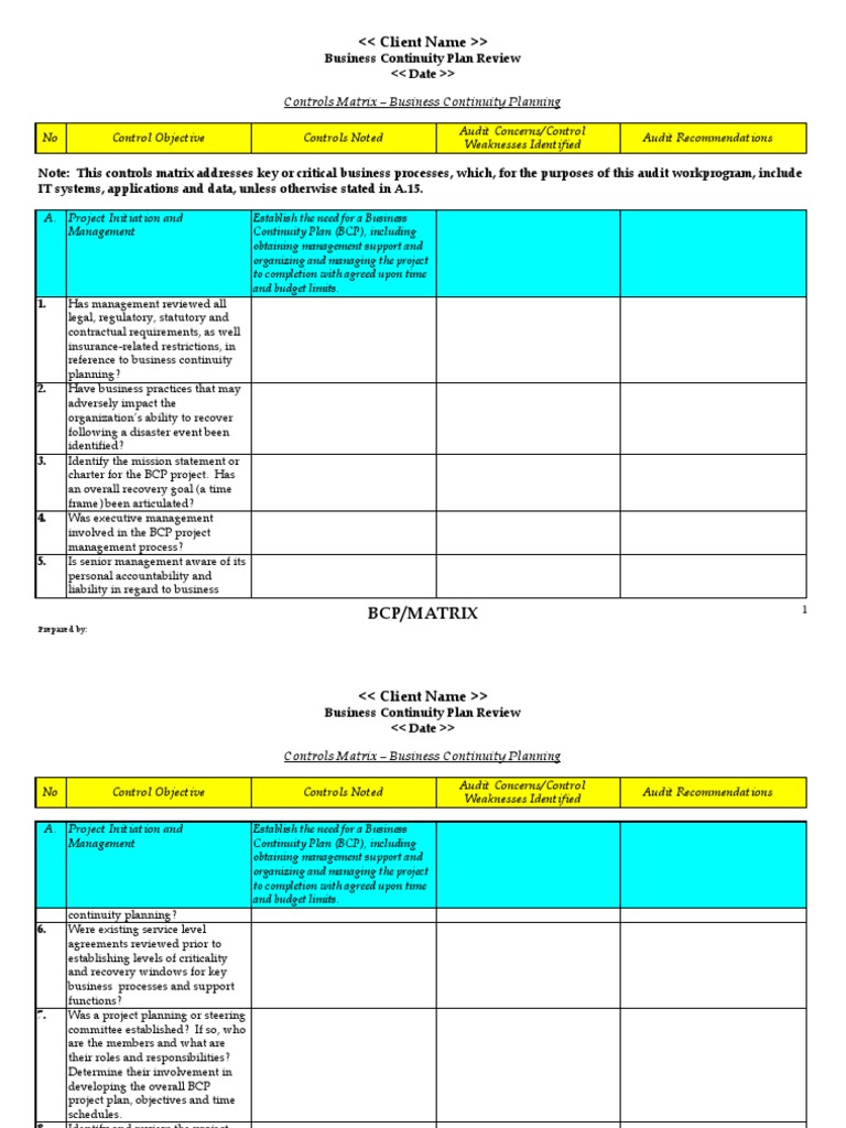 Controls Matrix - Business Continuity Planning | PDF | Disaster ...