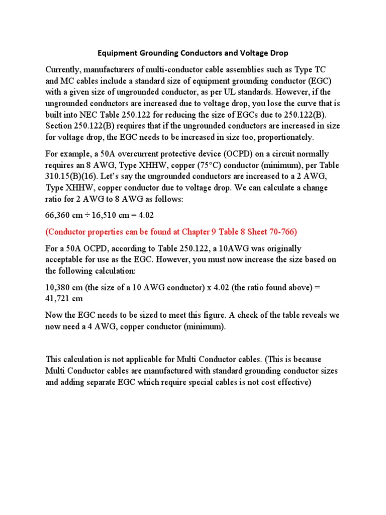 Equipment Grounding Conductor Sizing | PDF