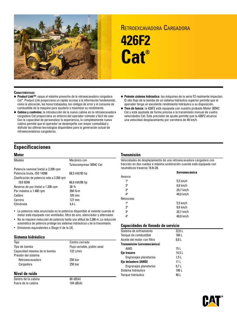 Ficha Tecnica 426F - Retroexcavadora PDF | PDF | Tracción en las cuatro ...