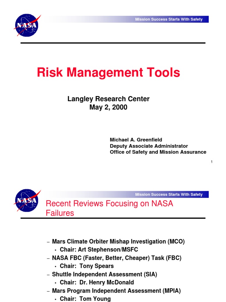Risk Management Tools: Langley Research Center May 2, 2000 | PDF | Risk ...