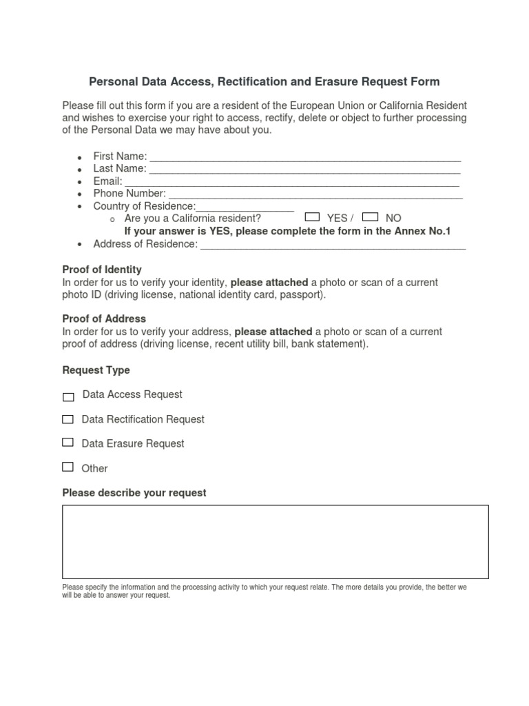 Personal Data Access Request Form | PDF | Identity Document | Privacy