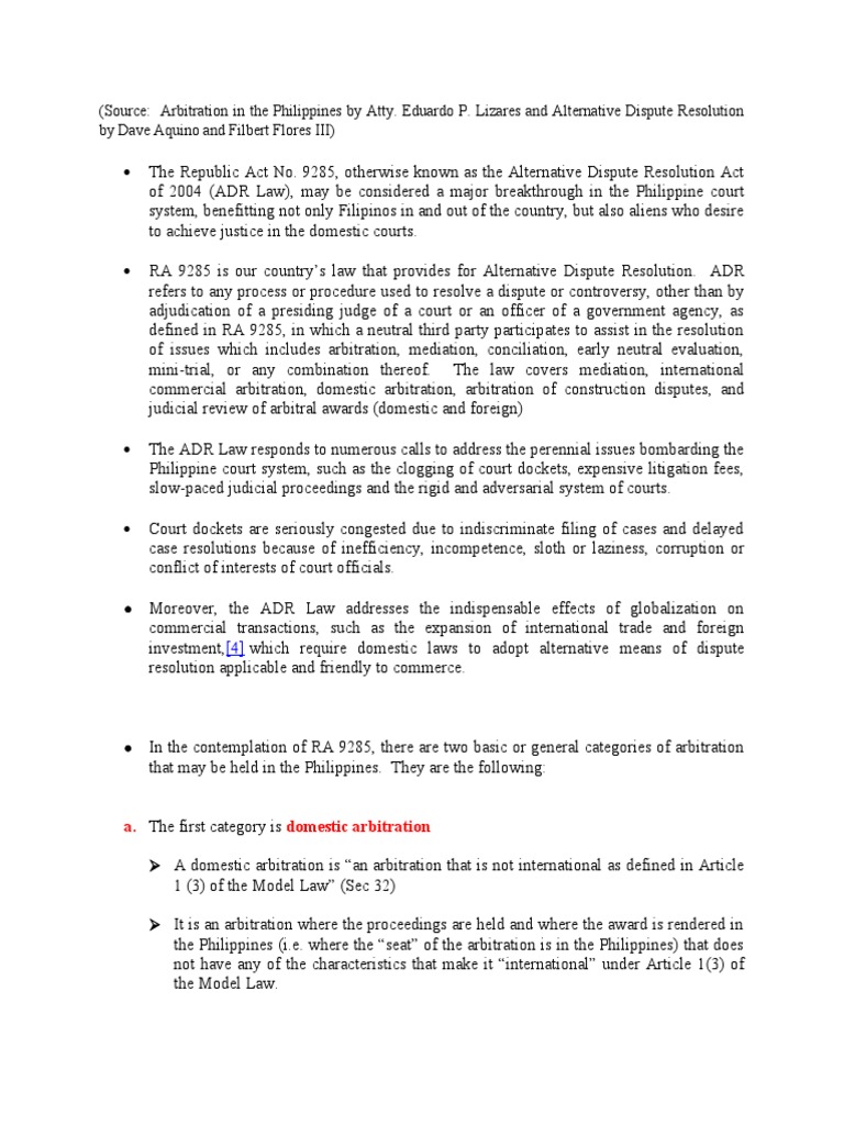 Lesson Notes Ra 9285 | PDF | Alternative Dispute Resolution | Arbitration