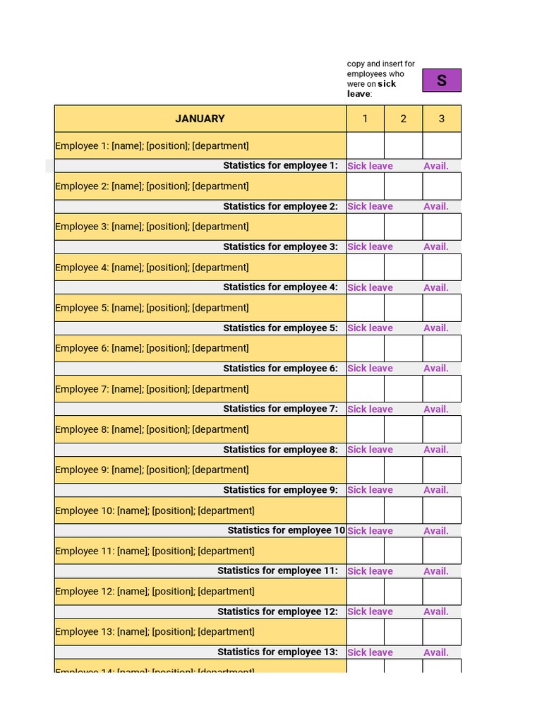 Visual Yearly Vacation Sick Leave Personal Leave Tracker Template | PDF ...