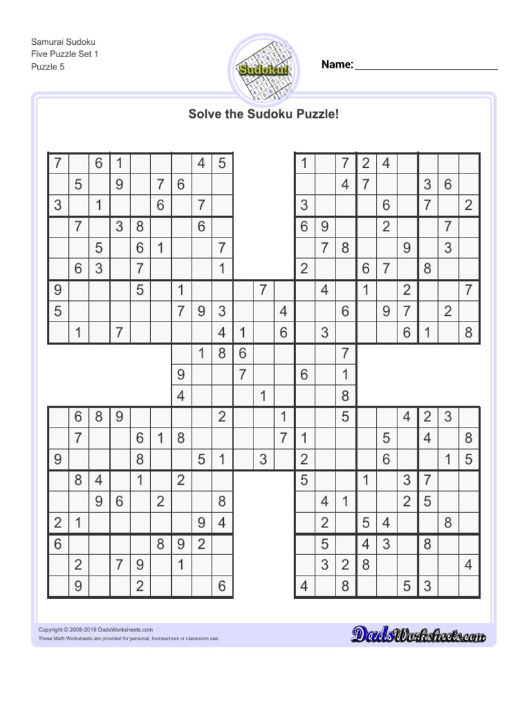 Sudoku Samuari Five 1 v5 | PDF | Puzzles | Games Of Mental Skill