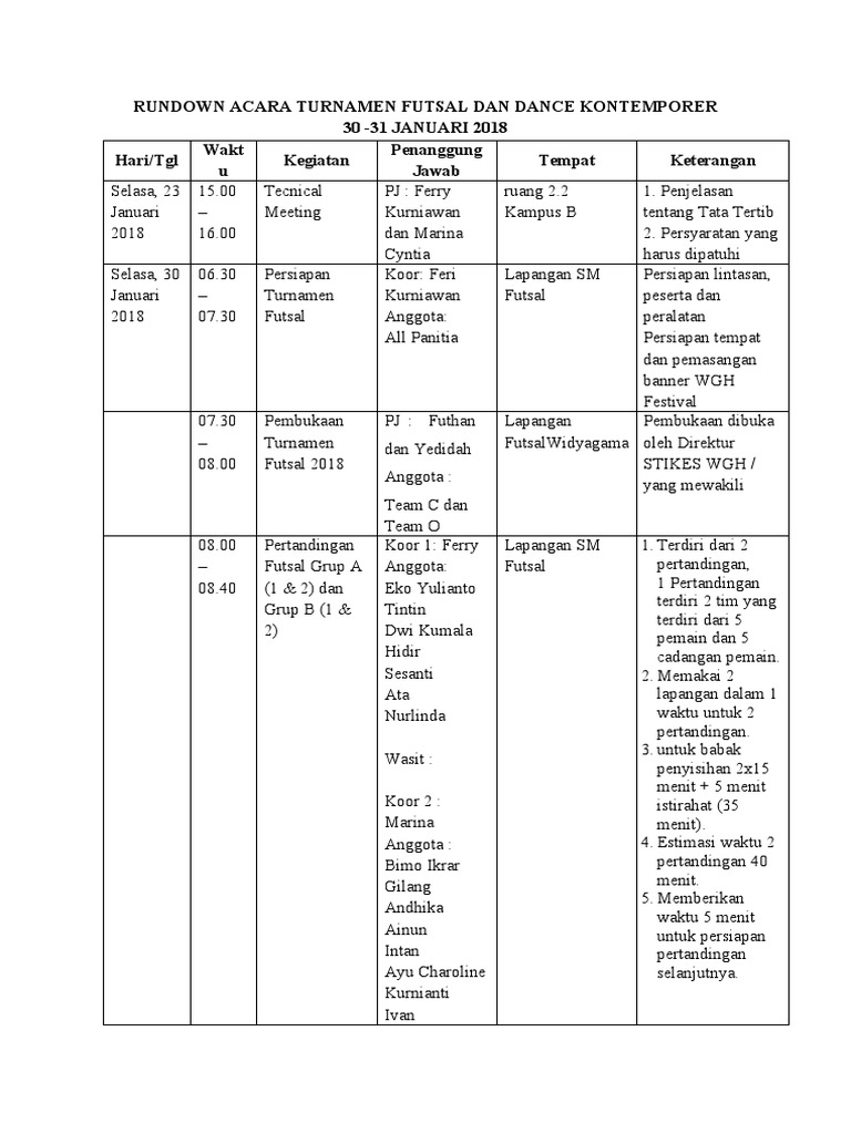 Rundown Acara Turnamen Futsal Dan Dance Kontemporer | PDF