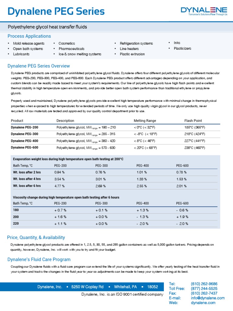Dynalene PEG Series Technical Data Sheet | PDF | Polyethylene Glycol ...